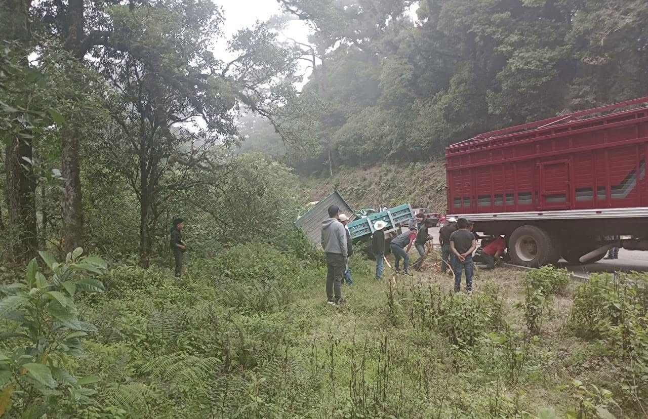 Vuelca tractocamión en la Sierra Flores Magón; pobladores se unen para ...